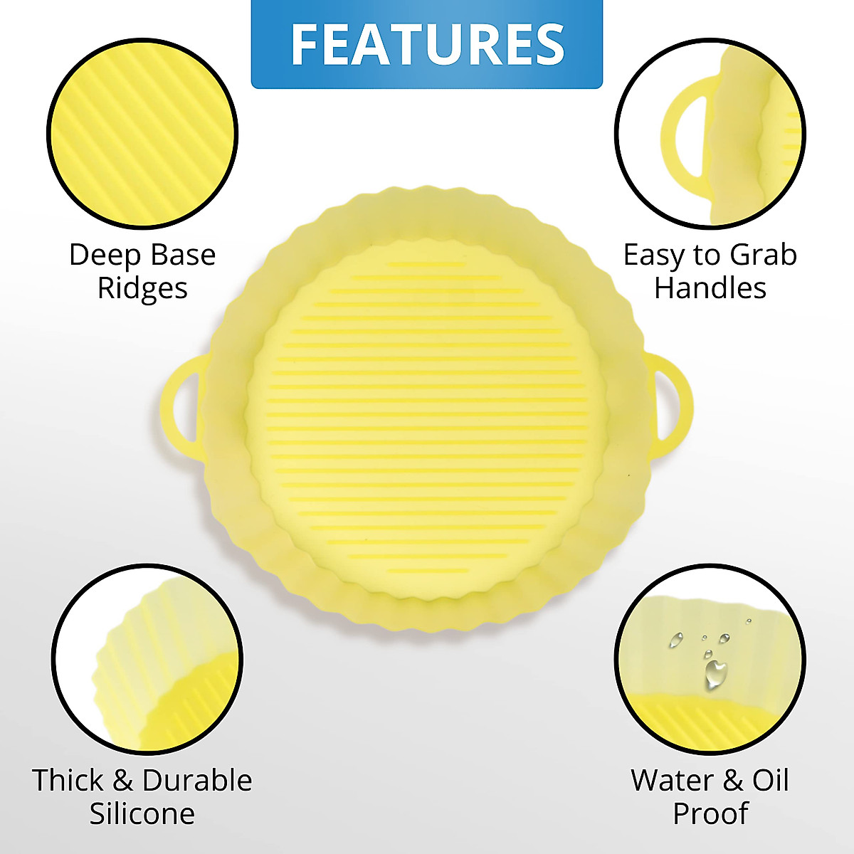 3 Pack Air Fryer Silicone Liners Pot, Round & Square Food Grade Air Fryer Accessories, 8 Inch Reusable Baking Tray Oven Accessories, Air Fryer Silicone Basket Bowl, No Need to Clean Fryer(For 5 to 6Q)