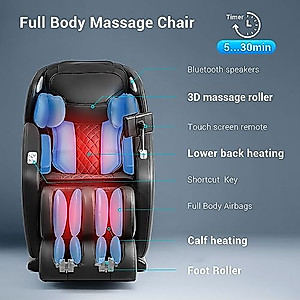 MYNTA Zero Gravity Massage Chair, Full Body Massage Chair and Recliner with Sl Track, Bigger Massage Roller, 12 Auto Modes, Lumbar and Calf Heating, LCD Screen Tablet, Fully Assembled, Black