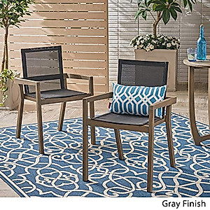 Christopher Knight Home 305156 Jimmy Outdoor Acacia Wood and Mesh Dining Chairs (Set of 2), Gray Finish