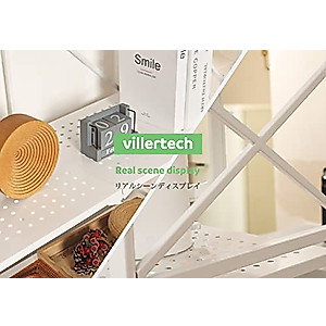 villertech Folding Shelf 5 Tier,Folding Bookshelf,Foldable Shelf,Metal Folding Storage Shelves with Wheels,Sturdy,No Assembly Folding Shelf Unit for Kitchen,Living Room,Study,Greenhouse(White)