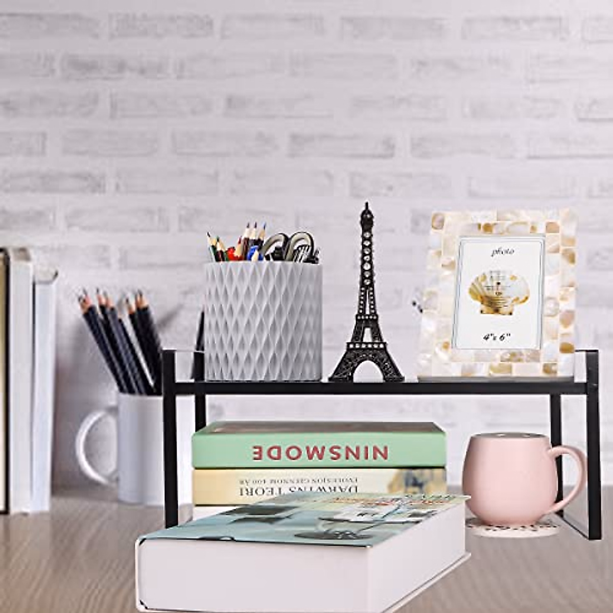 Tonxus Cabinet Pantry Shelf,Countertop Organizer,Heavy Duty Metal + Wood,Cupboard Stand Spice Rack,Under Sink Shelf,Organization and Storage for Kitchen Bathroom (Black)