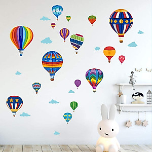 Runtoo Hot Air Balloon Wall Decals Kids Adventure Wall Stickers Bedroom Classroom Playroom Nursery Wall Art Décor