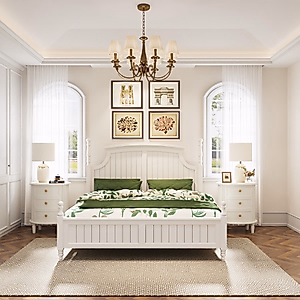 Tribesigns Nightstand with 3 Drawers, Oval Bed Side Table for Bedroom, Fully Assembled, Modern Night Stand with Storage, Wooden Side End Table with Solid Wood Legs for Living Room, Beige White