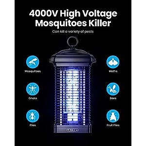Gaiatop Bug Zapper Outdoor, 4000V 18W Mosquito with 5ft Power Cord, Waterproof Electric Insect/Fly Trap Killer for Home Backyard Garden Patio - Black