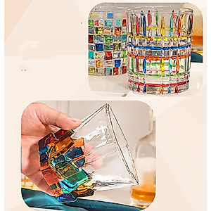Aebor Colorful Drinking Glasses, Hand Painted Colored Water Glasses, Multicolor Water Glasse,Whiskey Wineglass Glasses,Tumbler Glasses (Ice cube)