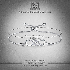 NINAMAID Women Silver Infinity Endless Love Symbol Charm Bracelet Jewelry Gifts with Sparking Crystal Bangle Bracelets for Friendship/Sister/Mother/Daughter