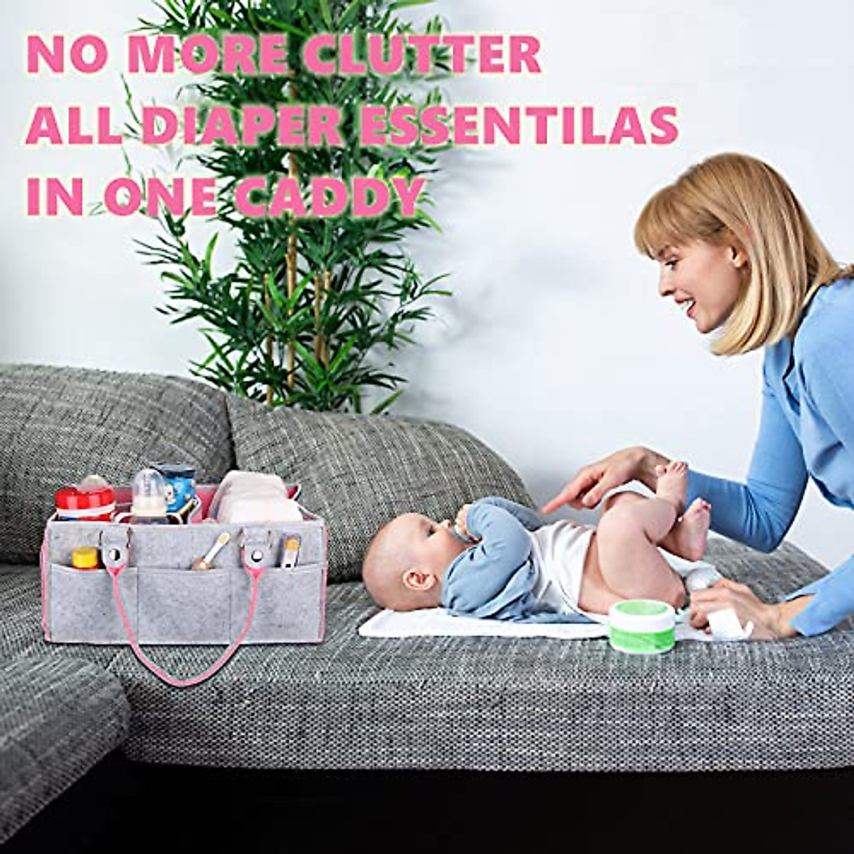 Baby Diaper Caddy Organizer for Girl Boy Large Nursery Storage Bin Basket Portable Holder Tote Bag for Changing Table and Car Baby Shower Gifts Newborn Essentials Baby Registry Must Haves Items