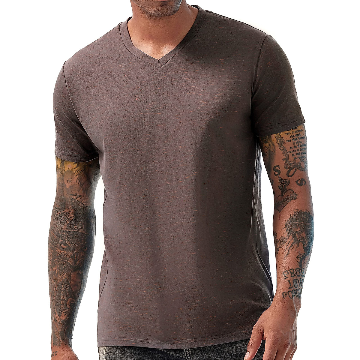 KLIEGOU Men's V Neck T Shirts - Casual Stylish Tees for Men Coffee XXXL