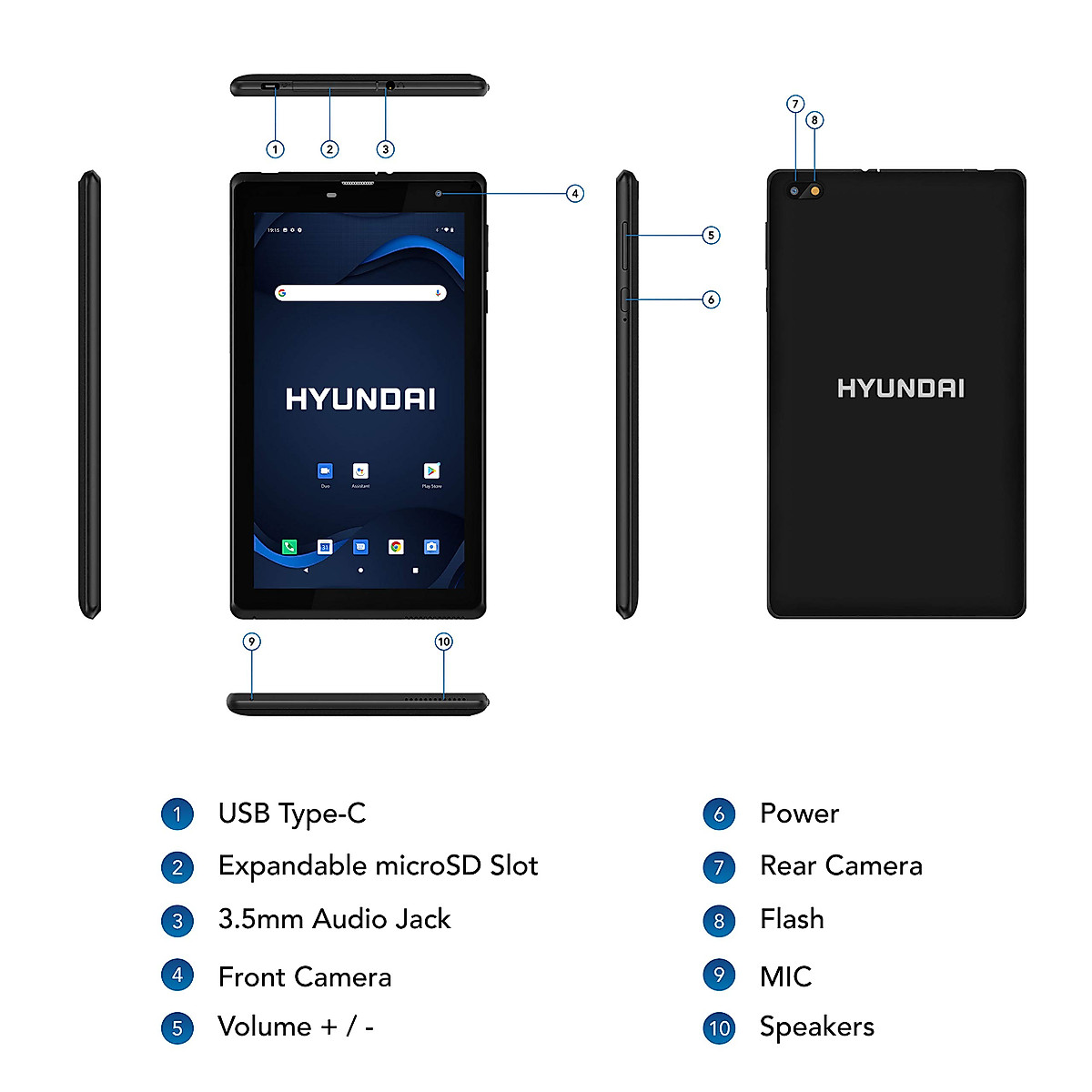 HYUNDAI Tablet, 7" HD IPS Display - 2GB/32GB, Android 10 Quad-Core Tablet 256GB Micro SD Card