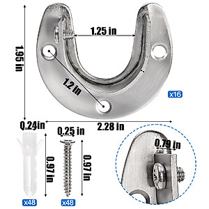 Coloch 16 Pack Stainless Steel Closet Pole Sockets, 1-1/4 Inch Closet Rod Support U-Shaped Curtain Rod Holders Flange Set Rod Holder with Screws
