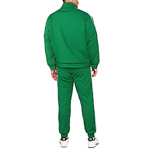 Hat and Beyond Mens Comfort Athletic USA Made Striped Athletic Casual Running Workout Sweat Suit Combo Oversized Tracksuit (Small, Kelly Green/White Set)