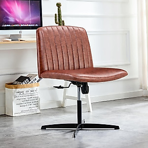 Daesar Office Chair Brown Pu Material. Home Computer Chair Office Chair Adjustable 360 °Swivel Cushion Chair with Black Foot Swivel Chair Makeup Chair Study Desk Chair. No Wheels