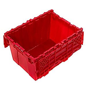 12 Gallon Heavy-Duty Flip Tote Storage Container (PACK OF 6) - Red, Commercial Flip Top Tote, Industrial Plastic Storage Tote - 21 in. L x 15 in. W x 12in. H, Padlock & Metal Hinged Flip Cover