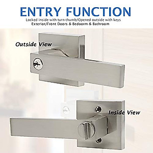 Knobonly Keyed Alike Entry Door Levers One Keyway Entrance/Front Door Handles with Same Keys Satin Nickel, Heavy Duty Keyed Exterior Door Locksets Door Handle Set, Combo Pack of 3