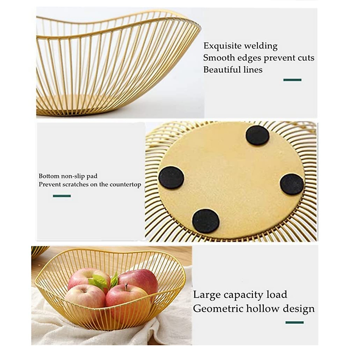 NatureMan Kitchen counter fruit bowl Large fruit basket bowl Metal wavy storage basket Kitchen vegetable and fruit bowl, used to hold fruits, vegetables and bread (Gold-Small)