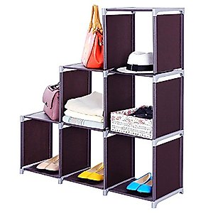 XIAOSENLIN 3 Tiers 6 Cubes Bookshelf Office Storage Shelf Plastic Storage Cabinet,Multifunctional Non Woven Storage Rack (Brown-3 Tiers 6 Cube)