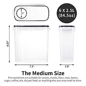 ME.FAN Cereal Storage Containers [6 Set] Airtight Food Storage Containers 2.5L(85.4oz) - Kitchen Storage Keeper with 5 Set Measuring Cups, 24 Chalkboard Labels & Pen (Black)