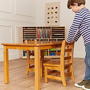 ECR4Kids 24in x 36in Rectangular Hardwood Table with 20in Legs and Two 10in Chairs, Kids Furniture, Honey