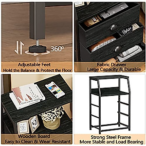 Furnulem Black Dresser for Bedroom, Small Nightstand with 3 Fabric Storage Drawers and 2-Tier Shelf, End Table Side Furniture for Closet, Hallway, Nursery, Sturdy Steel Frame, Wood Top (Black Oak)