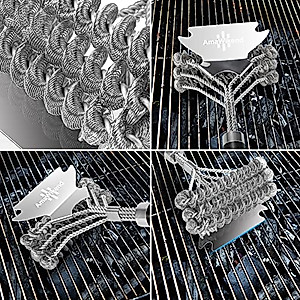 Grill Brush for Outdoor Grill. Safe Stainless Steel BBQ Accessories for Grill Cleaning. 2 Packs,3 Hooks Included.