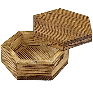 MyGift 3 Inch Brown Solid Wood Wedding Ring Box, Hexagon Shape Trinket Box and Ring Holder, Small Jewelry Gift Box