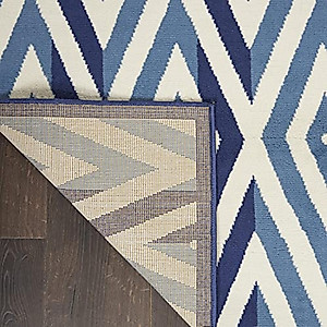 Nourison Grafix Mid-century White/Blue 5'3" x 7'3" Area -Rug, Easy -Cleaning, Non Shedding, Bed Room, Living Room, Dining Room, Kitchen (5x7)