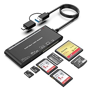 USB C USB3.0 Multi Card Reader for SD, CF, Micro SD, XD, MS Cards - 7 in 1 Adapter Hub for Windows, Mac, Linux, Android