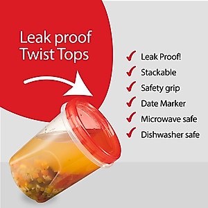 PLASTICPRO 6 Pack Twist Cap Food Storage Containers with Red Screw on Lid- 32 oz Reusable Meal Prep Containers - Freezer and Microwave Safe Red Plastic Food Storage