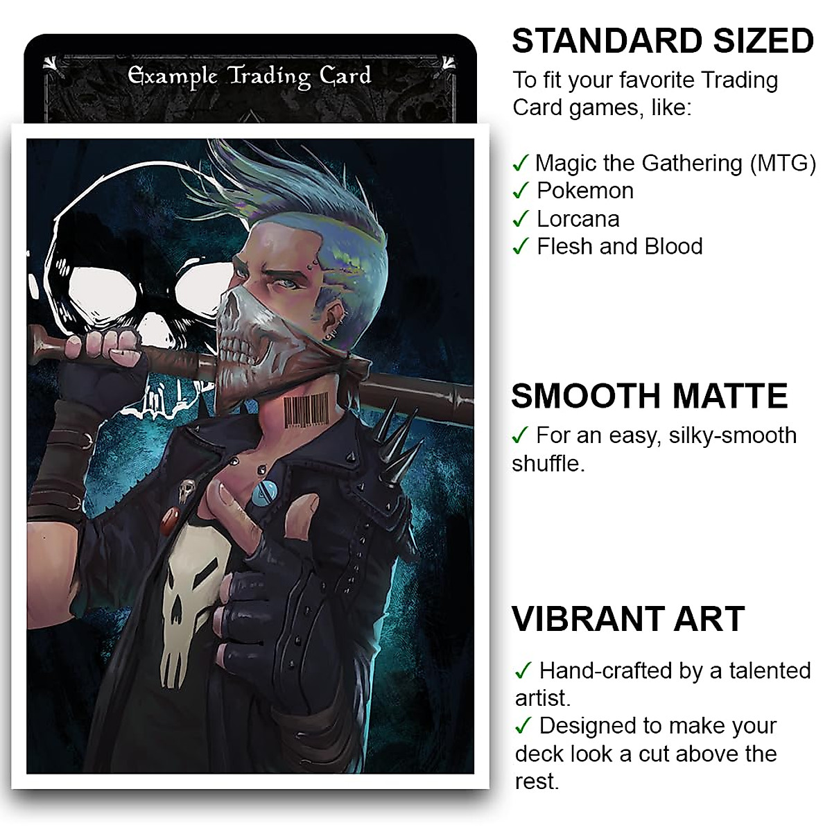 Fantasy North - Sid Wilde - Skull Gang Member - 100 Smooth Matte TCG Trading Card Sleeves - Fits Magic MTG Commander Pokemon and Other Card Games - Playing Card Sleeves