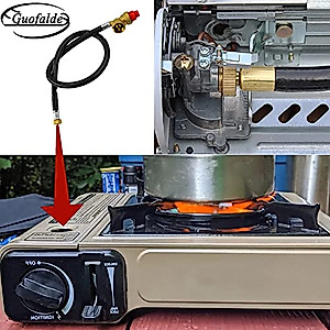 GUOFALDE 27.5 Inch Dual Fuel Camp Stove Replacement Hose, Propane Regulator Hose Convert to 1LB Disposal Bottle for Camping Gas Stove