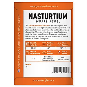 Nasturtium Flower Seeds for Planting (Dwarf Jewel) - Edible Flower Open Pollinated, Non-GMO Annual Flower Seed for Flower Gardens by Gardeners Basics