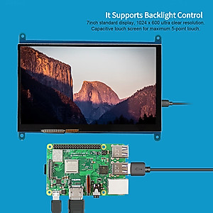 Yoidesu Capacitive Touch Screen 7 Inch for Raspberry Pi 3/2/1, 1024 × 600 Full HD Portable Gaming Monitor with Backlit, HDMI Touch Panel, Compatible with Windows 7, 8, 10