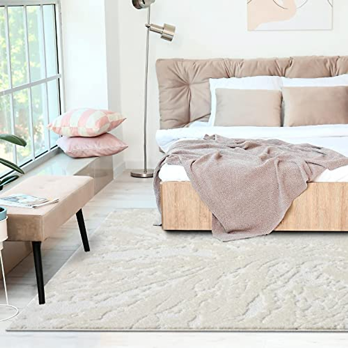 LUXE WEAVERS Abstract Textured Marble Swirl Cream 8x10 Area Rug