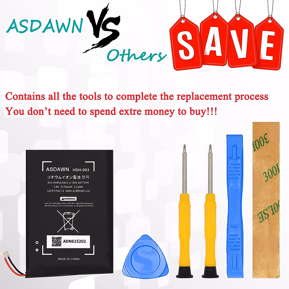 ASDAWN HDH-003 Battery Replacement for Nintendo Switch Lite Game Console HDH-001 HDH-003, Battery for Nintendo Switch Lite Game Player 3570mAh HDH-A-BPHAT-CO with Repair Tool Kit