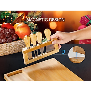 Easoger Cheese Board and Knife Set - Extra Large Charcuterie Boards with Magnetic Knife Holder, Cheese Platter Gift for Christmas, House Warming, Wedding, Anniversary, Thanksgiving
