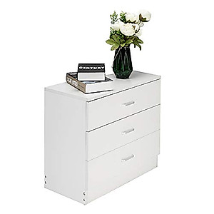 Kcelarec Wooden 3 Drawer Dresser, Modern Chest of Drawers Cabinet for Bedroom Hallway Living Room, White