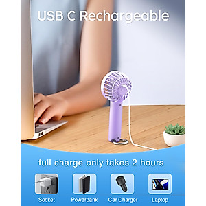 ASNUG Portable Handheld Fan, Mini Portable Fan, 2000mAh Rechargeable USB Fan, 3 Speed Personal Small Desk Fan, Strong Airflow, Super Quiet, Pocket Fan with Carabiner for Girl Women Home Outdoor Indoor