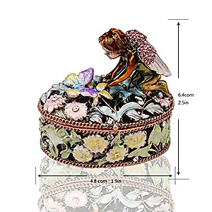 YU FENG Vintage Angel Flower Trinket Boxes Hinged Crystal Jeweled Collectible Jewerly Display Ring Holder Box