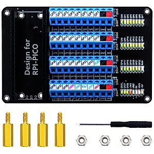 RedTagCanada for Raspberry Pi Pico Expansion Board 5V M2.5 40pin Led Out GPIO Screw Terminal with LED Data Protocol 12C UART Analog Digital