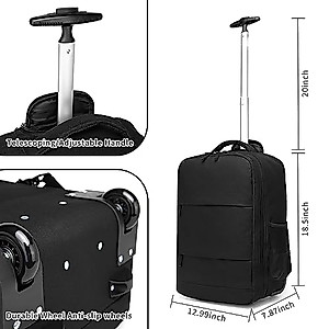 Rolling Backpack,Travel Backpack with Wheels Roller Backpack Wheeled Laptop Backpack Business Backpack Carry on Backpack Flight Approved Fits 17 inch Laptop Backpack with Wheels for Women Men-Black