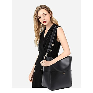 Women Handbag Designer Vegan Leather Hobo Handbags Shoulder Bucket Cross-body Purse (Black)
