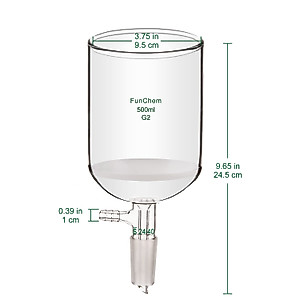 FunChem Buchner Filtering Funnel with Medium Frit (G2), I.D. 94 mm, 100mm Depth, with 24/40 Standard Taper Inner Joint and Vacuum Serrated Tubulation, 500 mL
