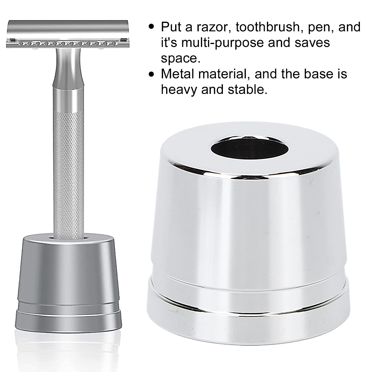 Safety Razor Base Holder, Men's Shaving Razor Stand Holder Wide Opening Alloy Universal Men Shaving Brush Drying Stand Toothbrush Holder for Bathroom Countertops Manual Razor Holder for Countertops