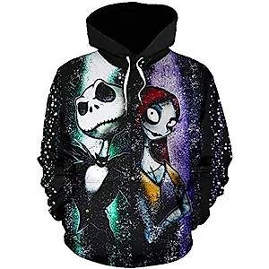 mlsjdger Unisex Nightmare Before Christmas Jack & Sally Novelty Hoodie 3D Print Sweatshirts Hoodie
