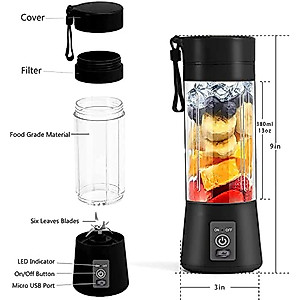 Portable Blender, Personal Mixer Fruit Rechargeable with USB, Mini Blender for Smoothie, Black