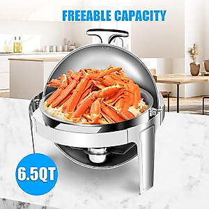 XYJBHB 6.5 QT Round Roll Top Chafing Dish Buffet Set, Stainless Steel Food Warmer with Lid, Food Pans, Water Pan and Fuel Holders for Parties, Birthday and Weddings
