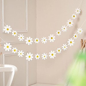 Myhiju 2 Packs Daisy Boho Banner Party Decorations,Groovy Party Favors White Daisy Decor Spring Flower Garland Daisy Paper Cutouts for Indoor Outdoor Girls Shower Birthday Party Supplies
