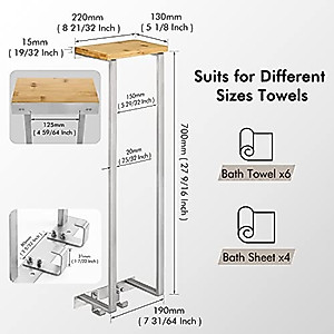 KES Towel Rack for Bathroom Wall Mounted with Bamboo Shelf, Towel Storage for Small Bathroom for Rolled Bath Towels, Towel Holder with 2 Hooks, SUS304 Stainless Steel Brushed Finish, BTR215-2
