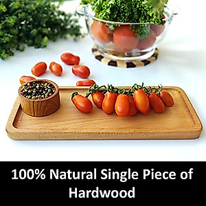 ECOSALL Wood Serving Tray 13 inch - Small Platter for Food, Cheese, Bread, Meat. Decorative Wooden Tray for Jewelry, Keys, Coins, Candles, Bathroom - Bar Display Tray with Easy Carry Grooved Handles