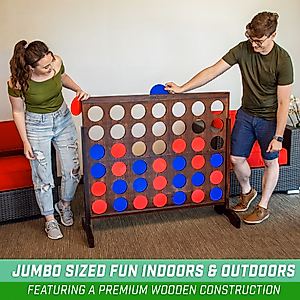 GoSports 4 Foot Width Giant Portable 4 in a Row Game - Huge Size with Carry Case and Rules, Brown